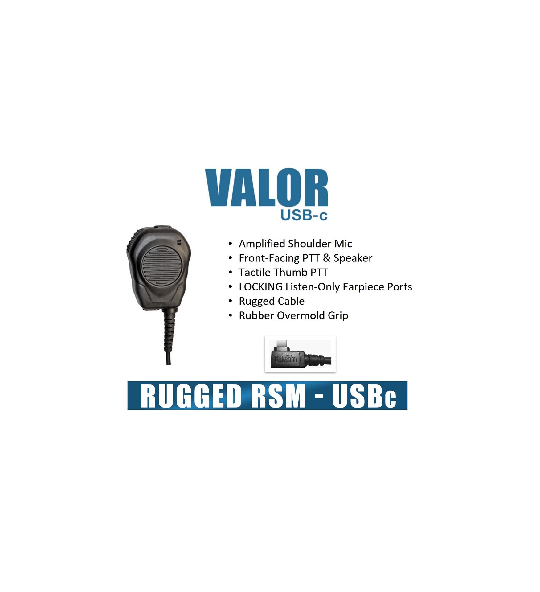 VALOR USB-c PTT Remote Speaker Microphone | Klein Electronics